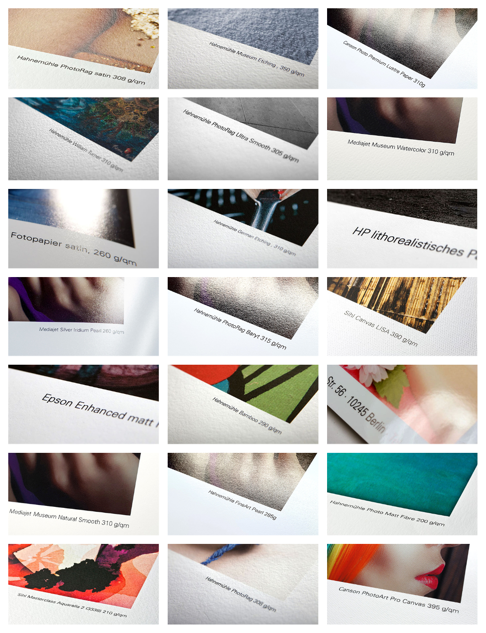 Muster von Fineart Papieren